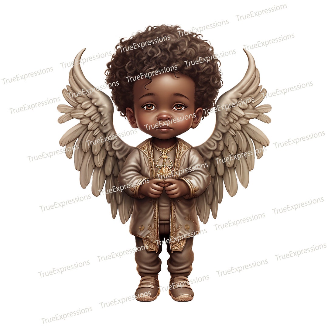 Praying Angel Boy Clipart: Melanin Angel, AI Art (PNG Download) - Etsy