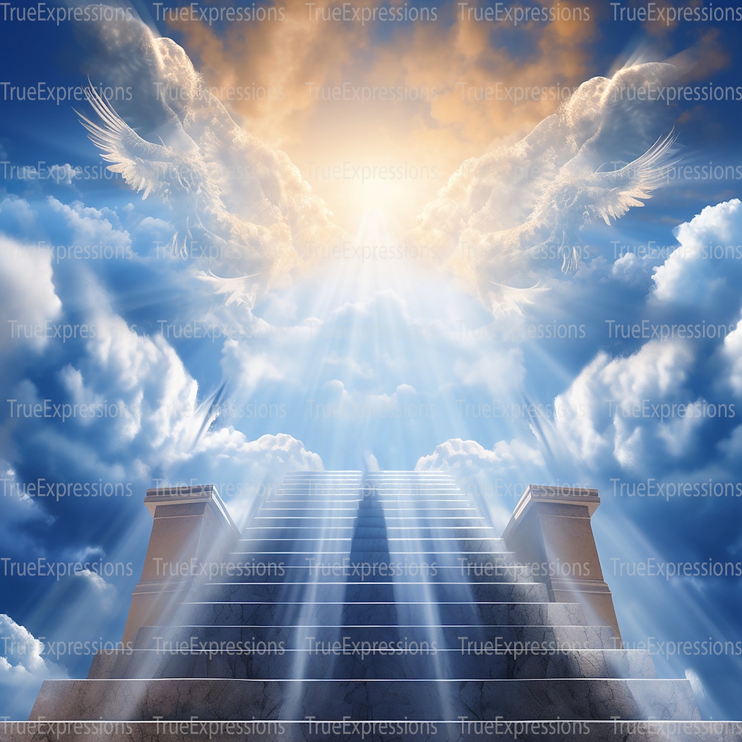 Angel Clouds, AI Art, Christian, Funeral, Stairs, Blue, Wings, Heaven ...
