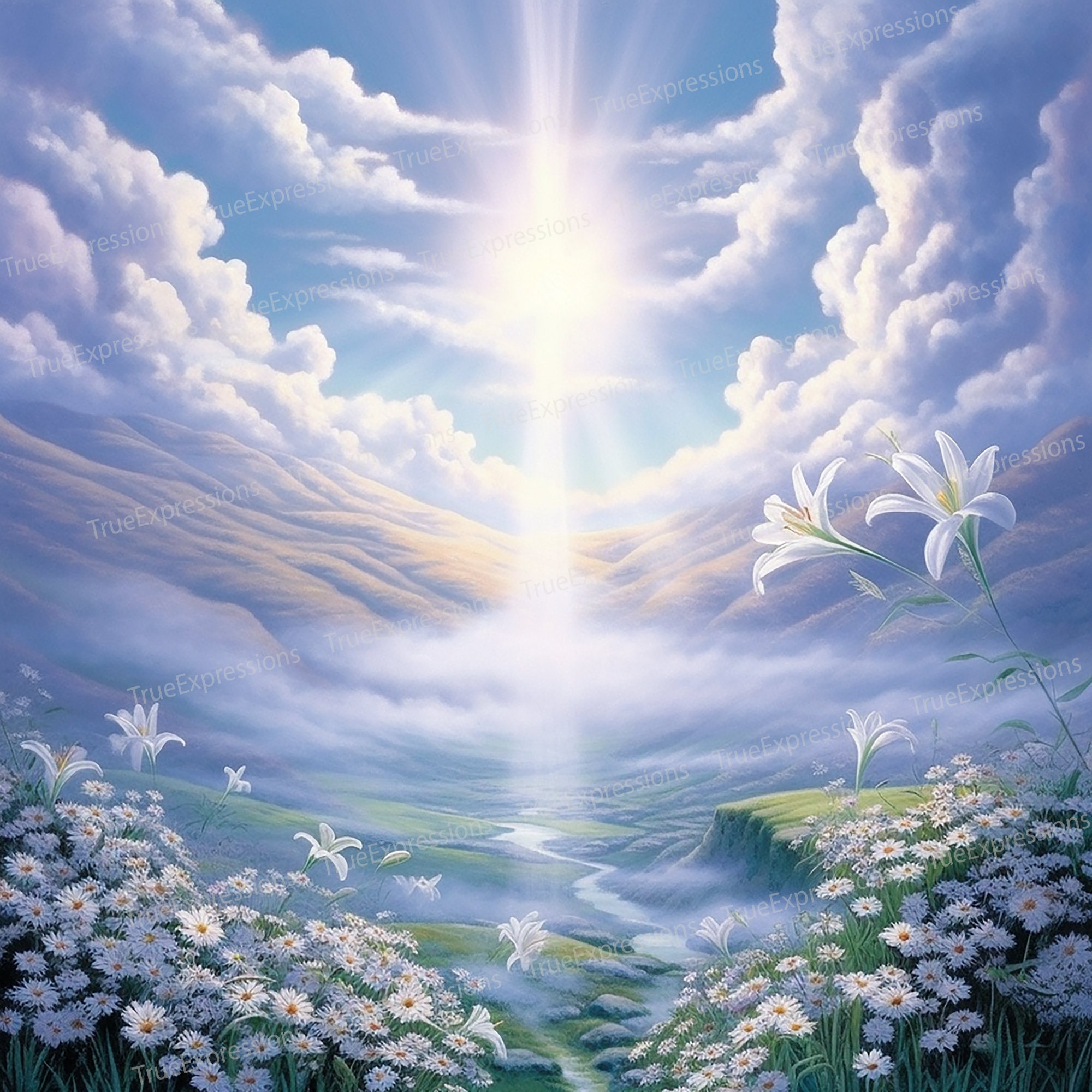 Floral Clouds, AI Art, Christian, Funeral, Clouds, Blue, Flowers ...