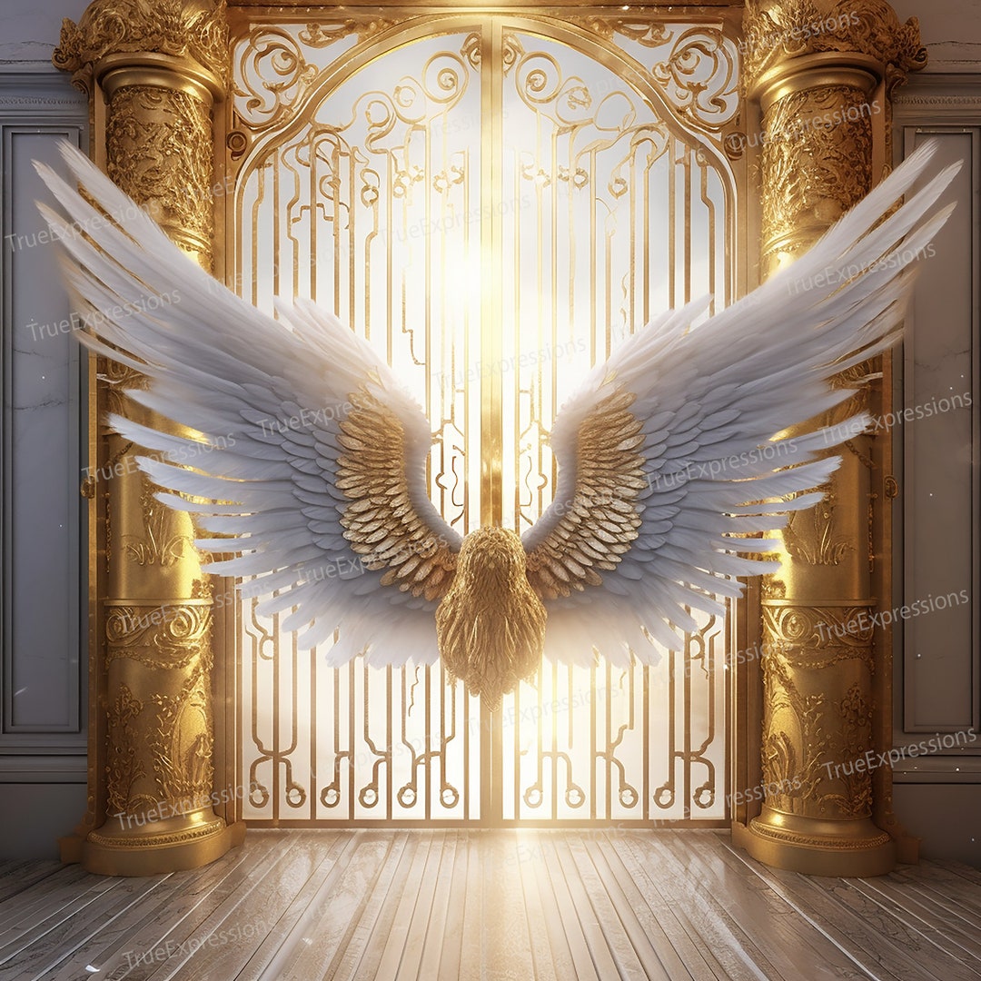 Royal Wings, AI Art, Christian, Funeral, Gold Gates, White Angel Wings ...