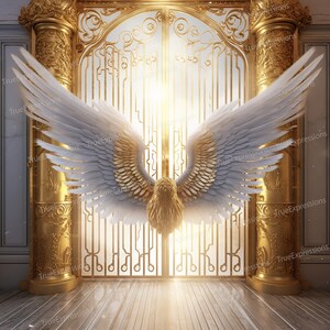 Royal Wings, AI Art, Christian, Funeral, Gold Gates, White Angel Wings ...