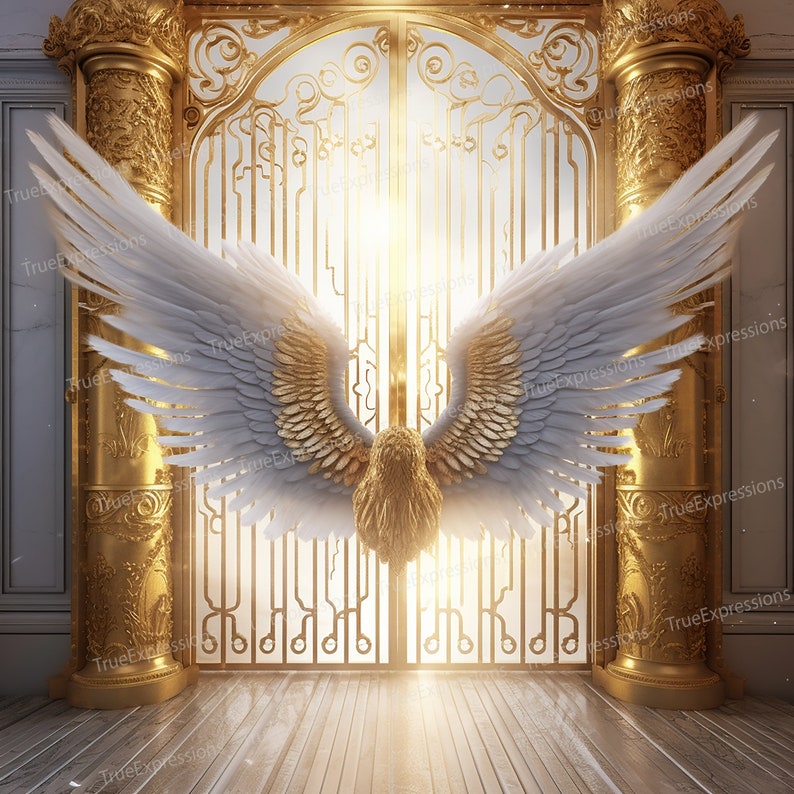 Royal Wings AI Art: Gold Gates, Angel Wings Memorial (PNG Download) - Etsy