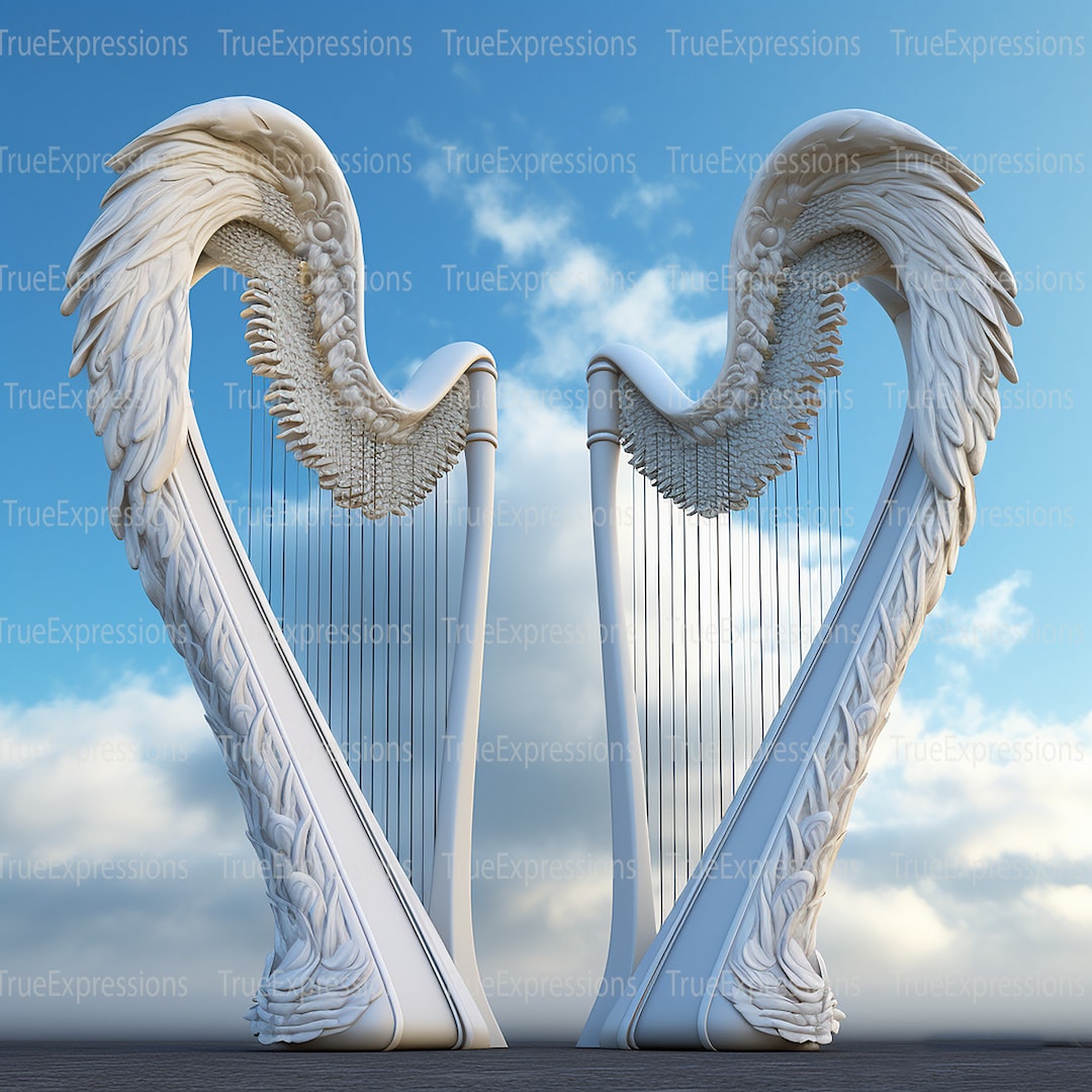 Winged Harp AI Art: Christian Memorial PNG (digital Download) - Etsy