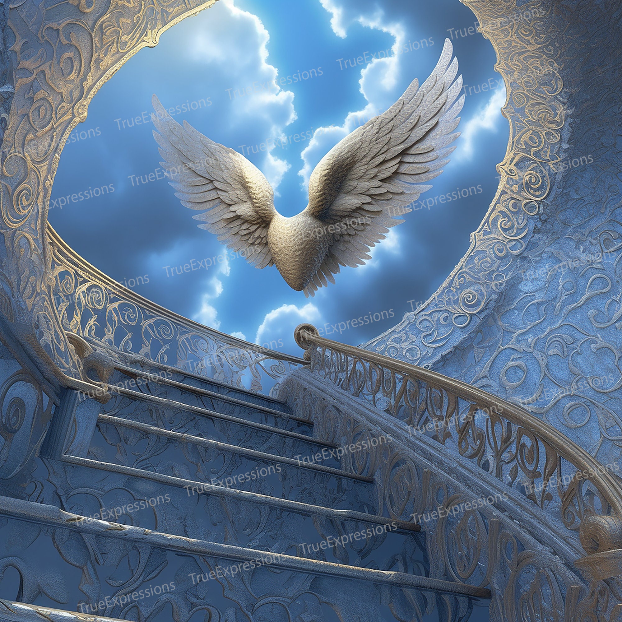 Angel Wing Swirl AI Art Christian Funeral Clouds Blue - Etsy