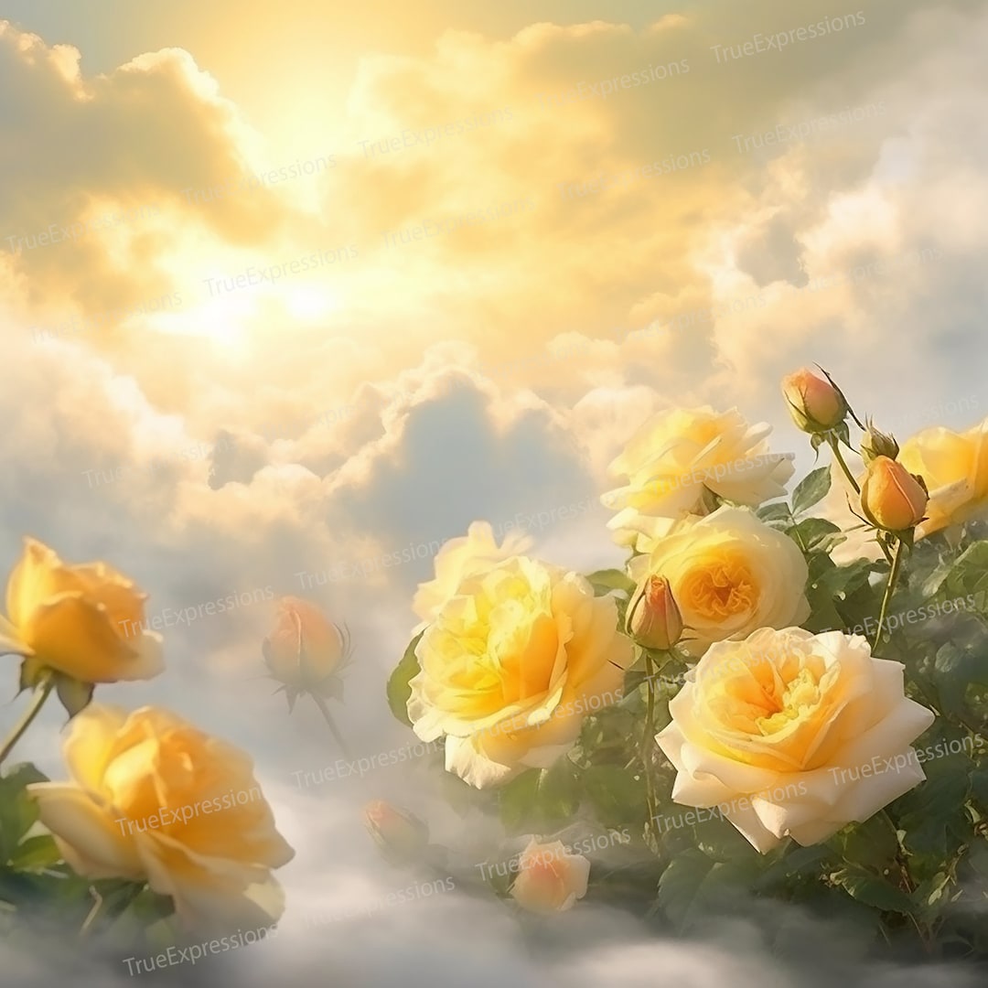 Yellow Roses, AI Art, Christian, Funeral, Clouds, White, Yellow, Heaven ...
