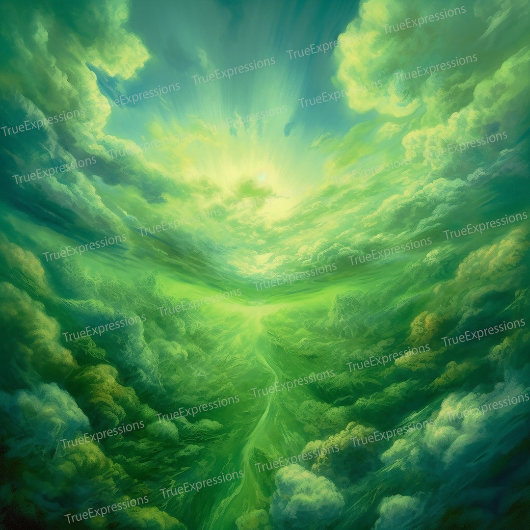 Heavenly Green, AI Art, Christian, Funeral, Clouds, Green, Heaven ...