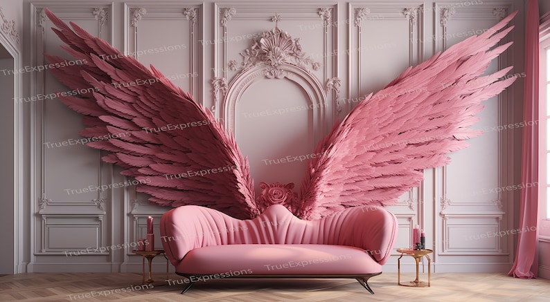 Pink Angel Wing Mansion AI Art Christian Heaven Pink - Etsy