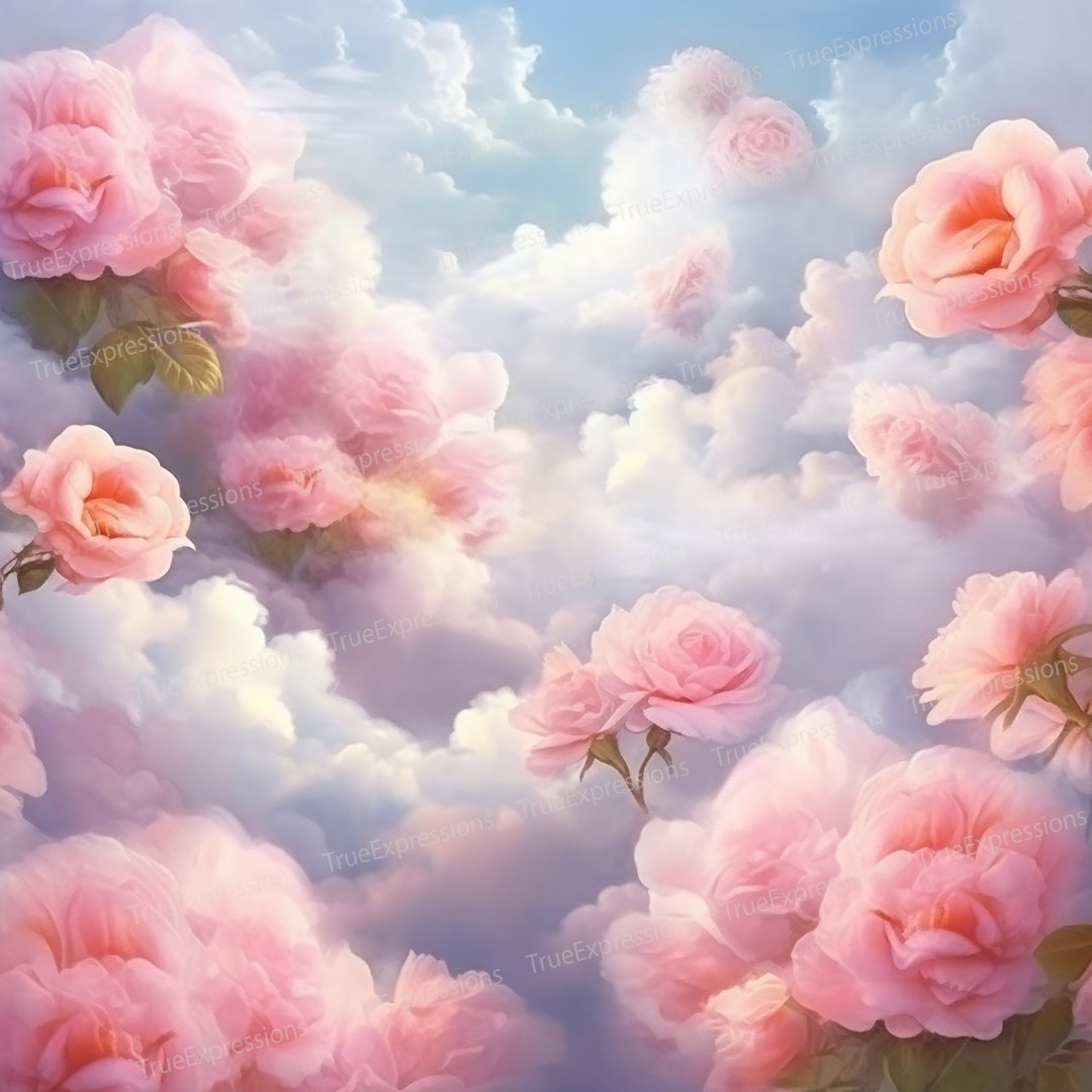 Heavenly Pink Roses AI Art: Memorial Background (PNG Digital Download ...