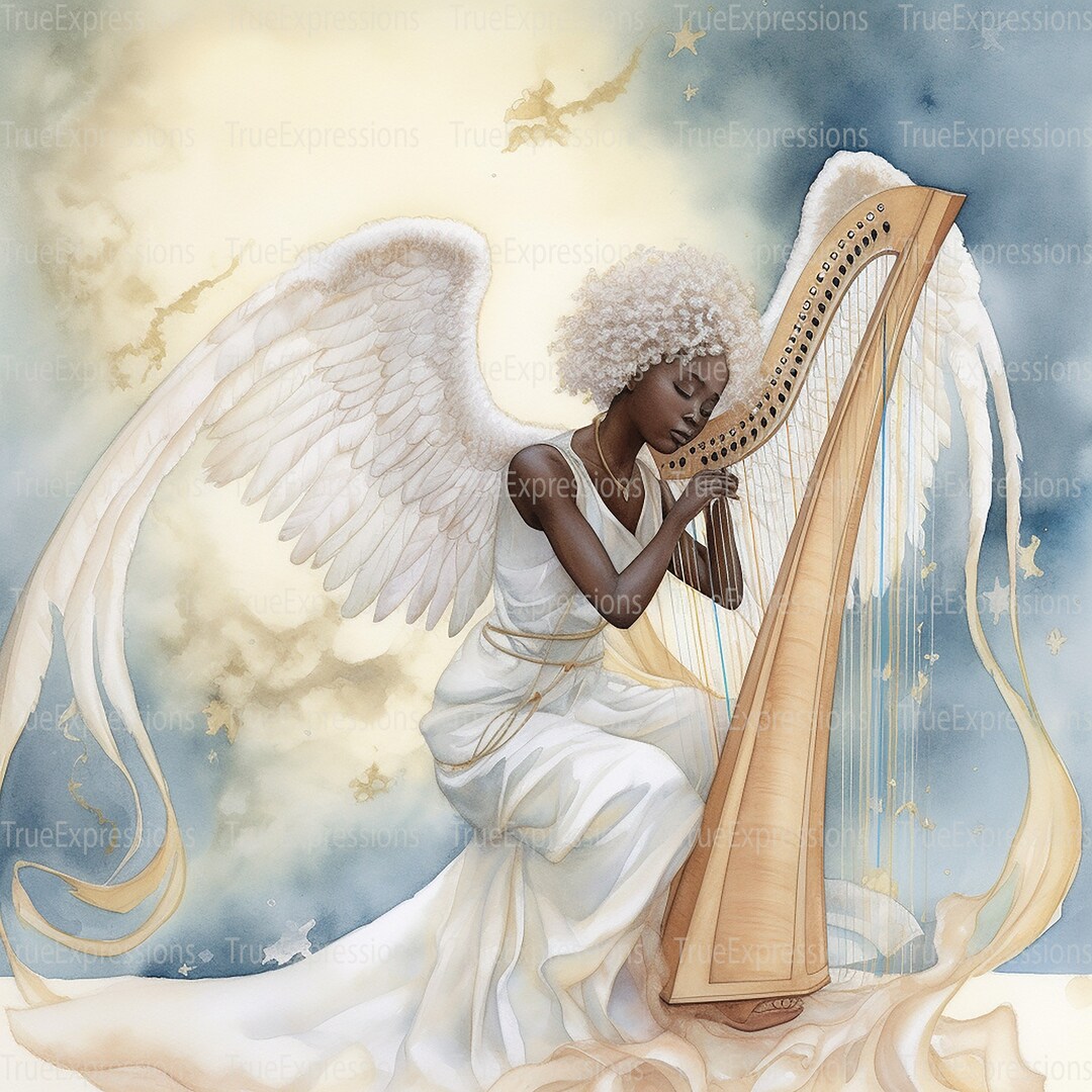 Angel Harpist Art Print: Christian PNG Download (14x14) - Etsy
