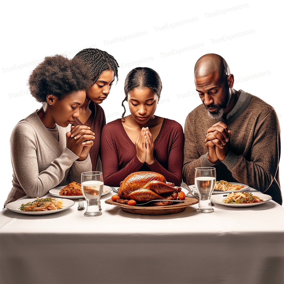 Grateful Hearts, AI Art, Christian, Faith, Black Family Praying at ...