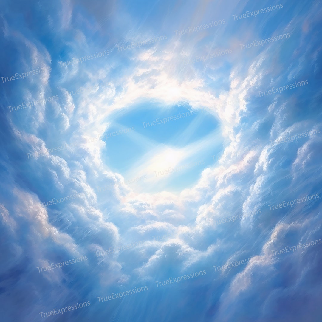 Heavenly Blue Clouds, AI Art, Christian, Funeral, Blue, White, Heaven ...
