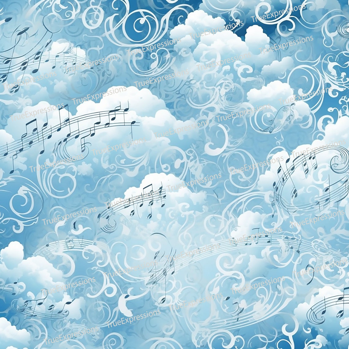 Musical Notes & Clouds AI Art - Memorial PNG Download - Etsy