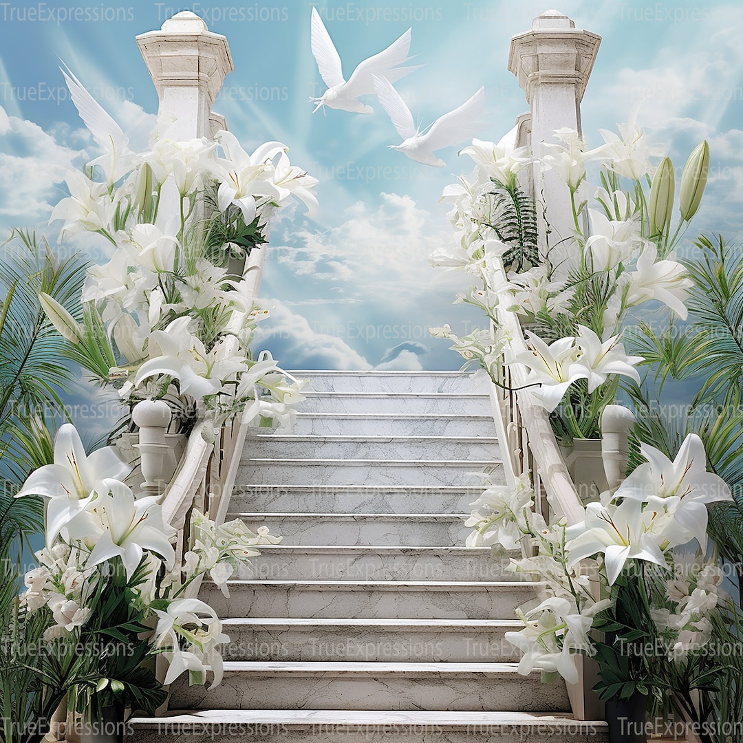 Memorial Lilies, AI Art, Christian, Funeral, Stairs, White, Lilies ...