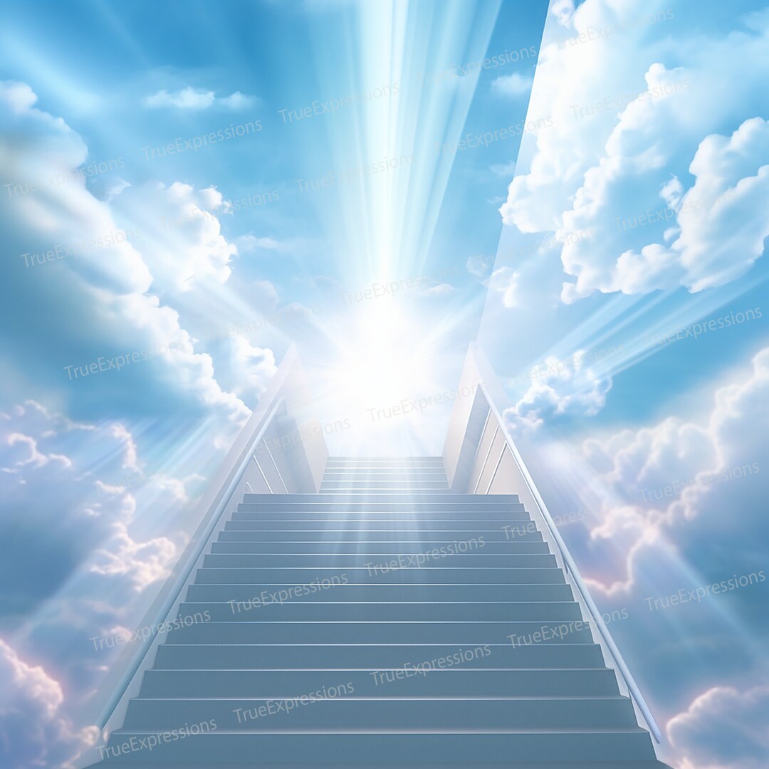 Brighter Home in Glory, AI Art, Christian, Funeral, Stairs, Blue ...