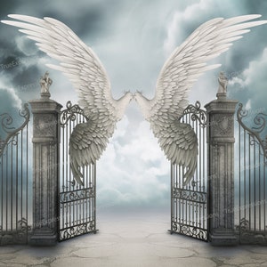 The Entrance, AI Art, Christian, Funeral, Gates, Silver, Blue, Heaven ...
