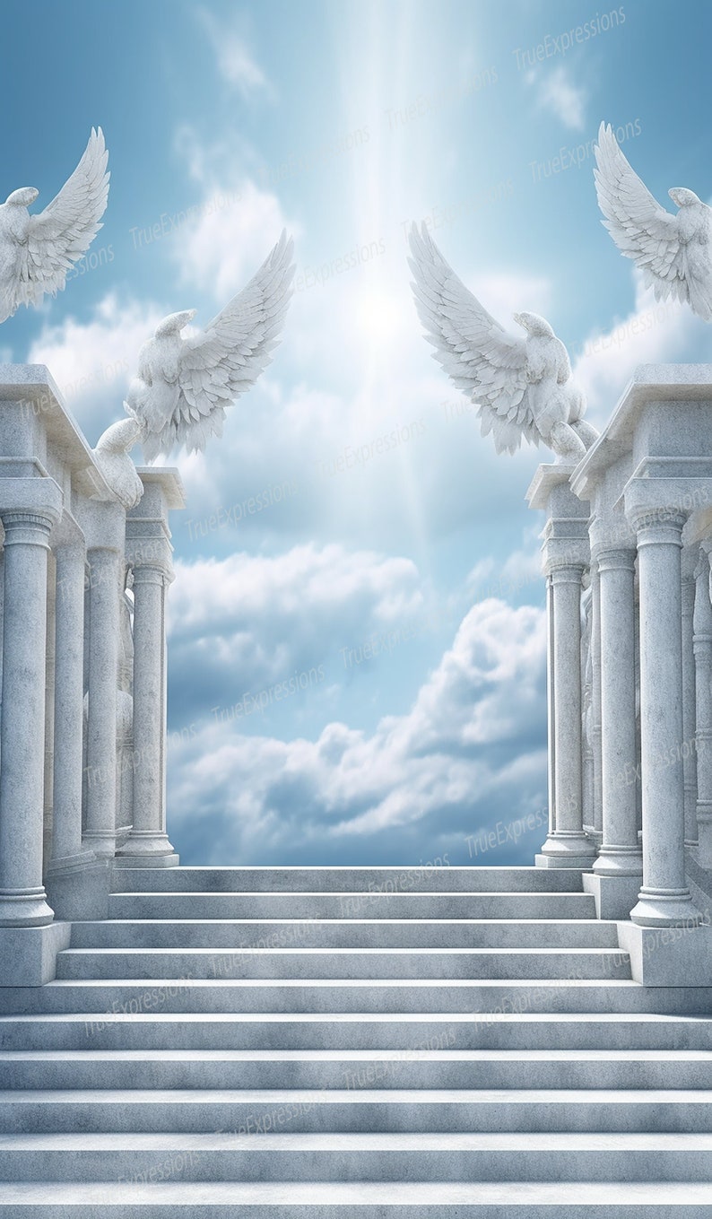 Heavenly Flight AI Art Christian Wings Stairs Blue - Etsy