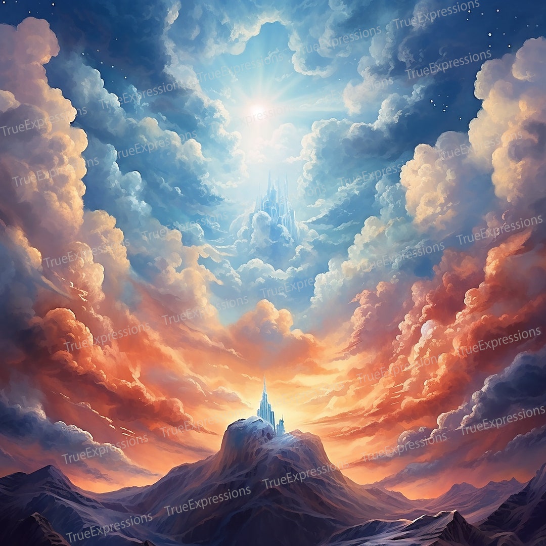 Colorfully Heaven Clouds, AI Art, Christian, Funeral, Blue, Orange ...