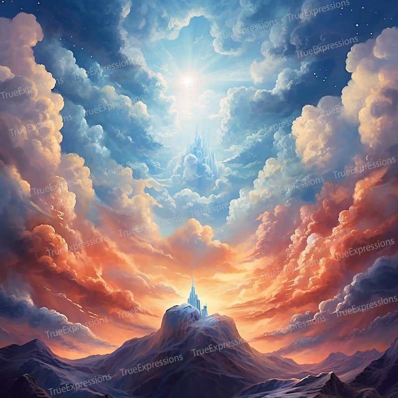 Colorfully Heaven Clouds AI Art Christian Funeral Blue - Etsy