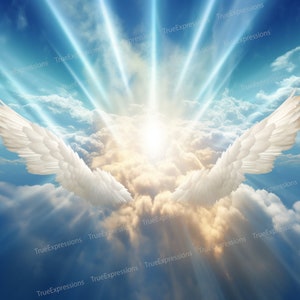 Heavenly Wings, AI Art Christian Funeral Memorial White Blue Heaven ...