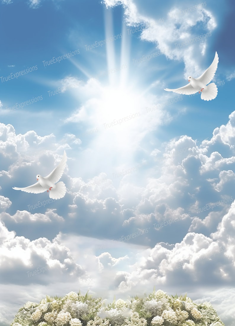 Memorial Dove PNG: Christian Funeral Art, Clouds & Flowers (digital ...