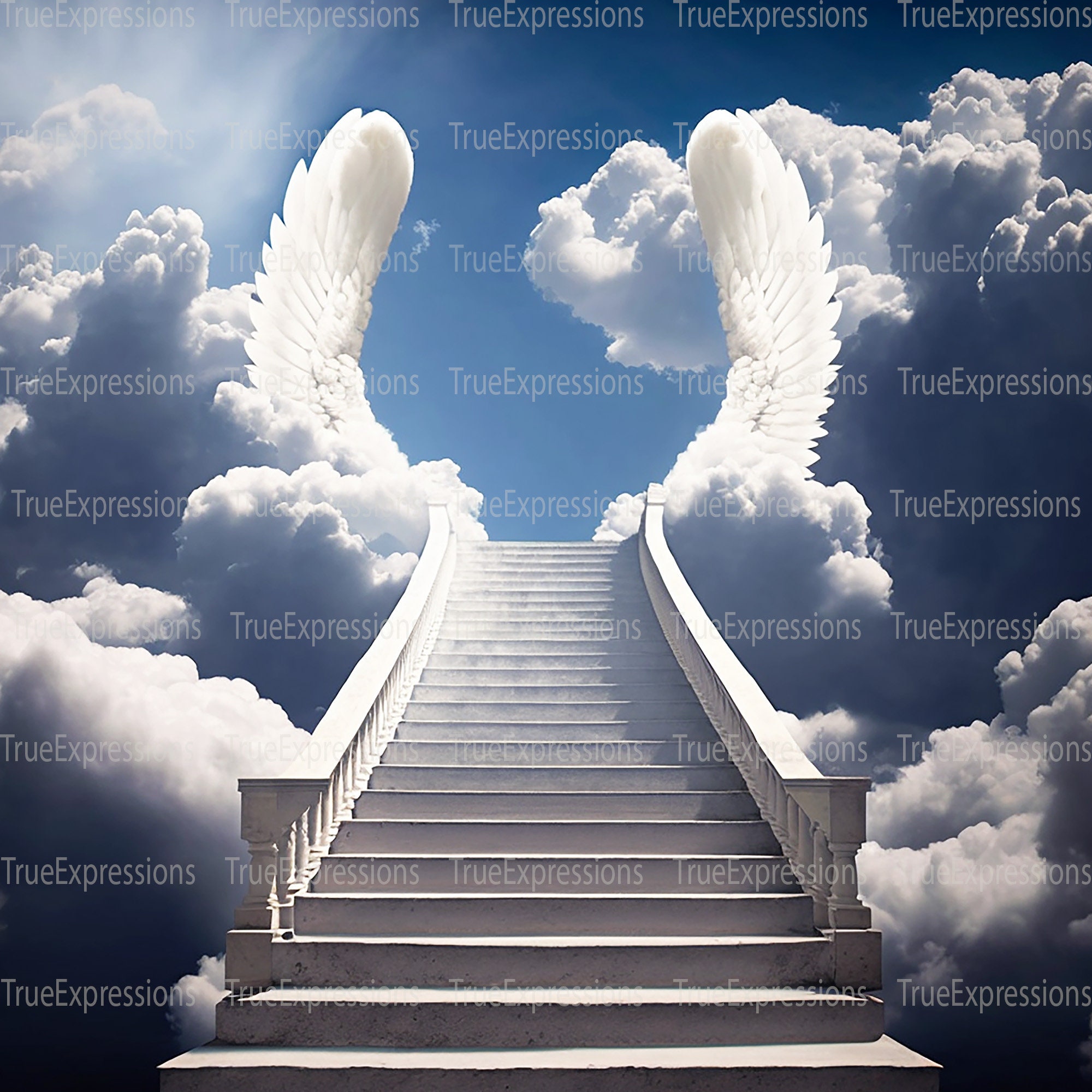 Earned Wings AI Art Christian Faith Funeral Stairs Blue - Etsy