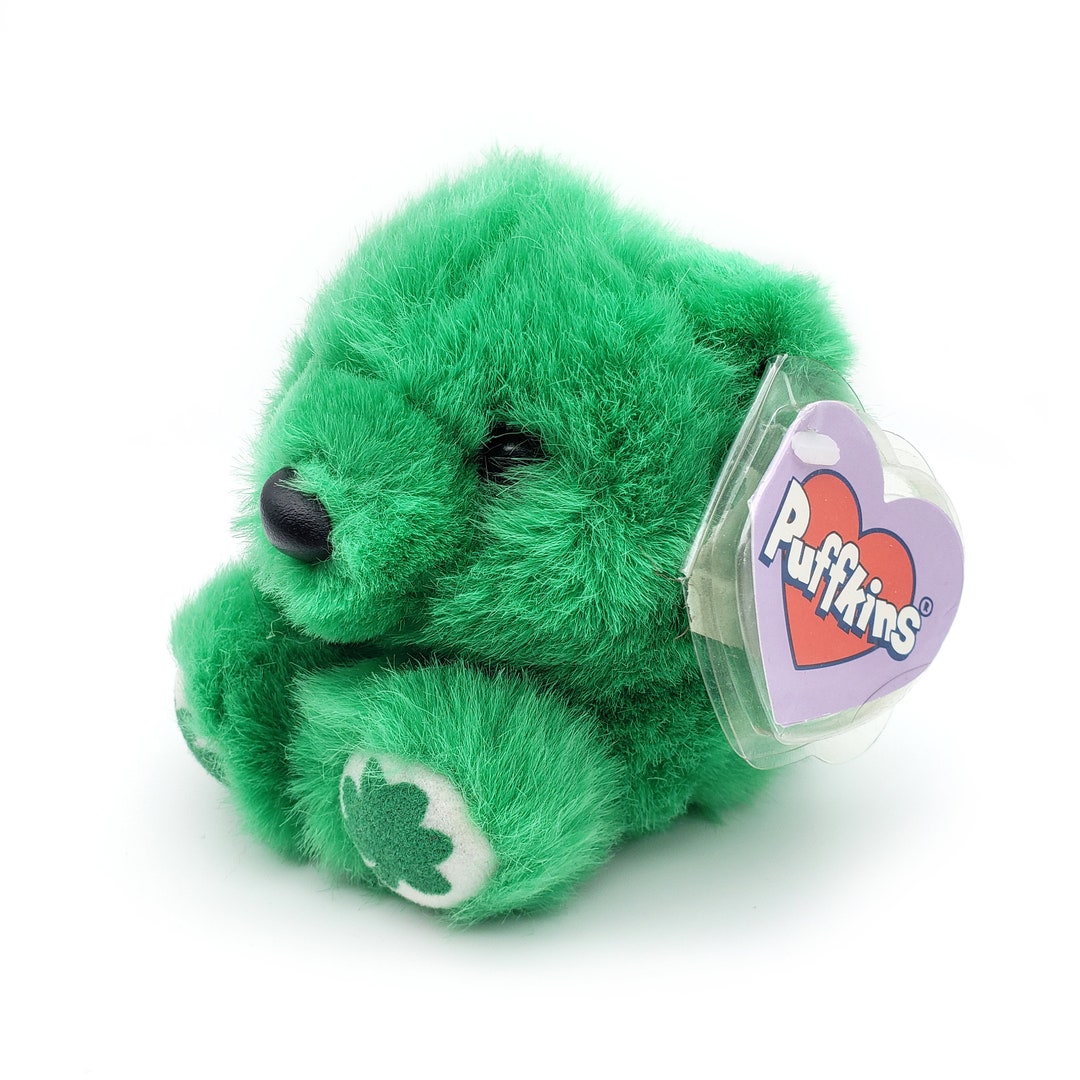 Vintage 1998 Swibco Puffkins Patrick Green Bear Plush Toy With Shamrock ...
