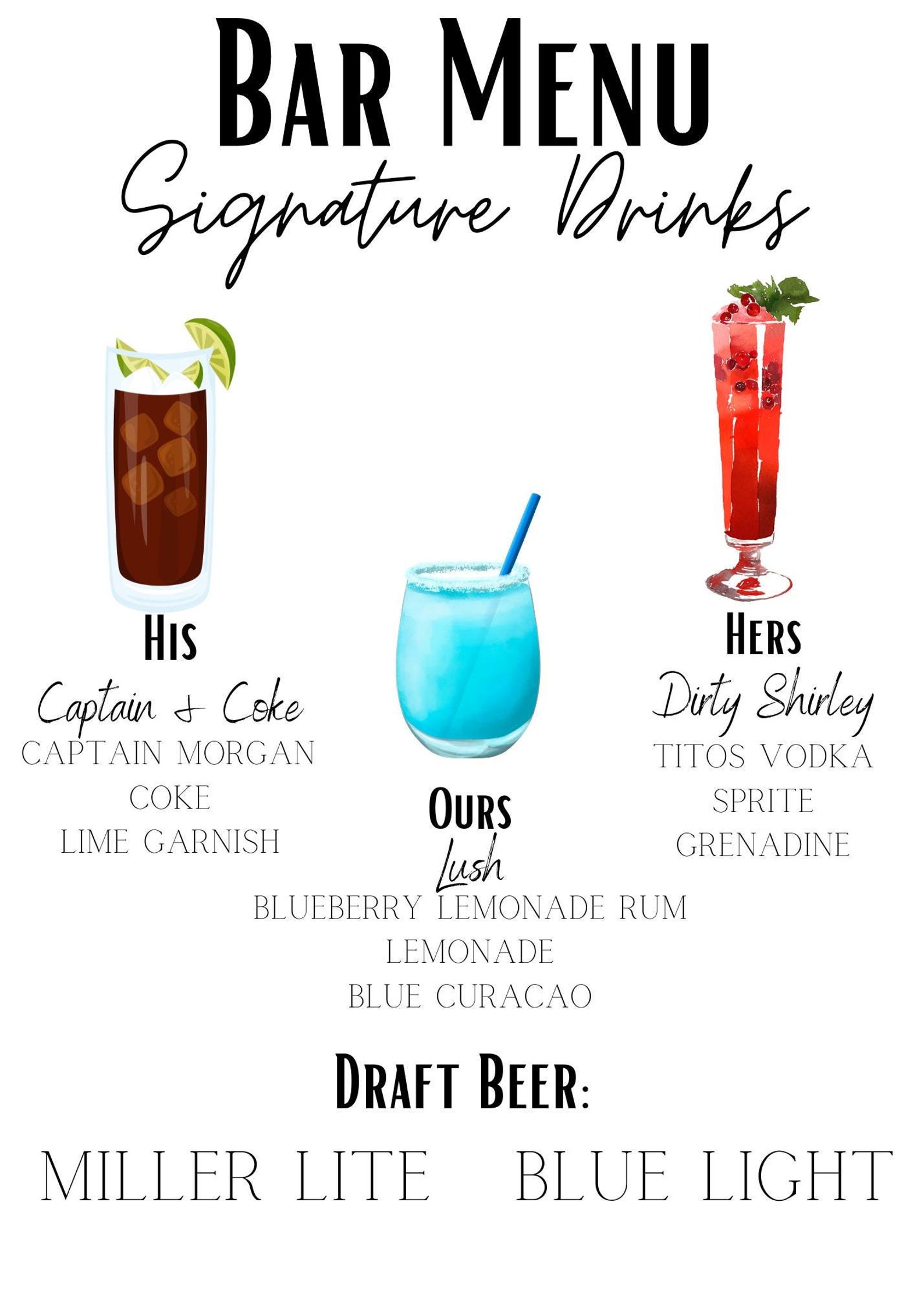 Wedding Beverage Sign - Digital File Signature Drink Sign, Modern ...