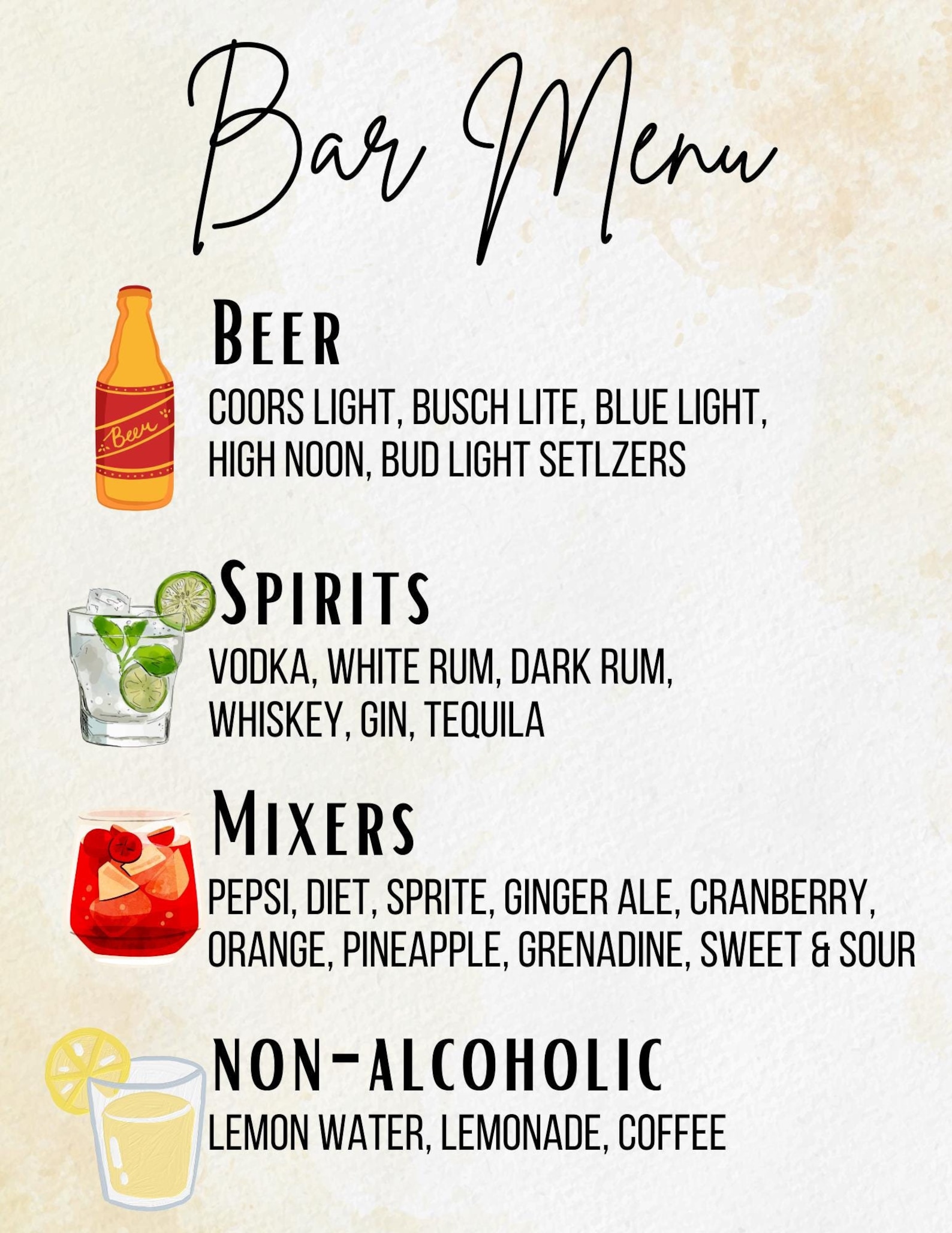 Editable Event Bar Menu Template – Wedding Cocktail Sign (digital ...