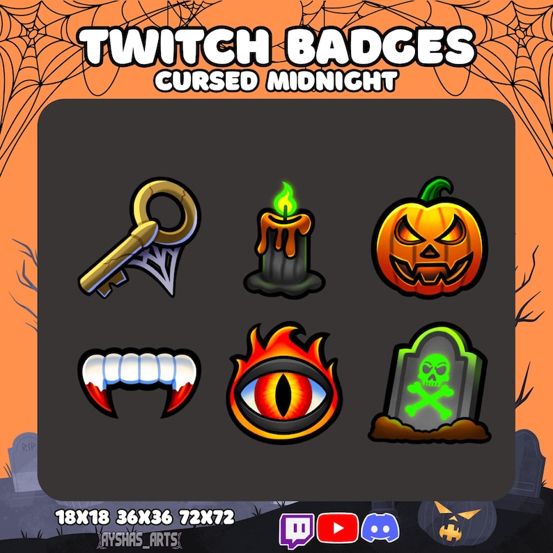 Cursed Midnight Twitch Sub Badges: Halloween Horror Icons (digital ...