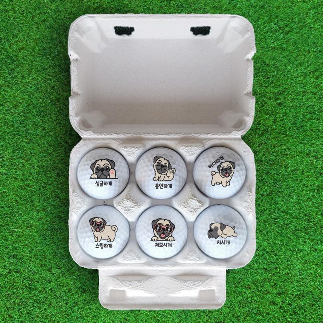 Pug Bulldog Series - Set of 6 Cartoon Golf Balls With Egg Box ...