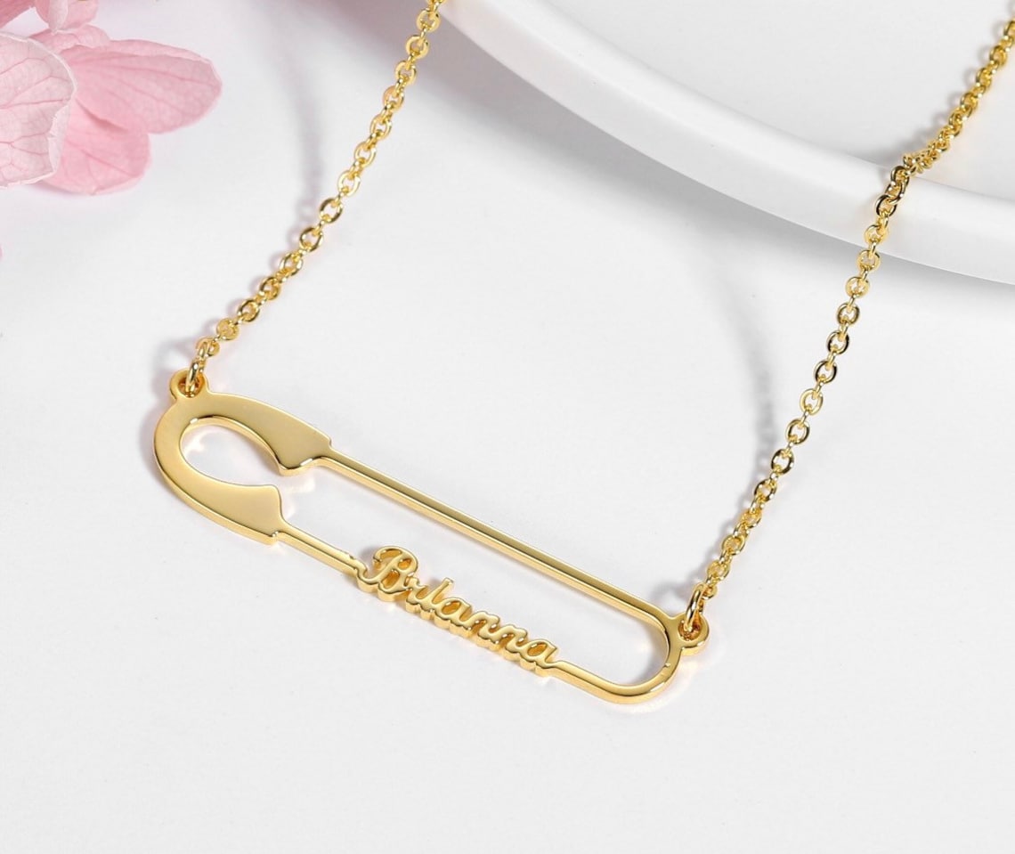 Custom Nameplate Safety Pin Charm Necklace & Pendant - Etsy