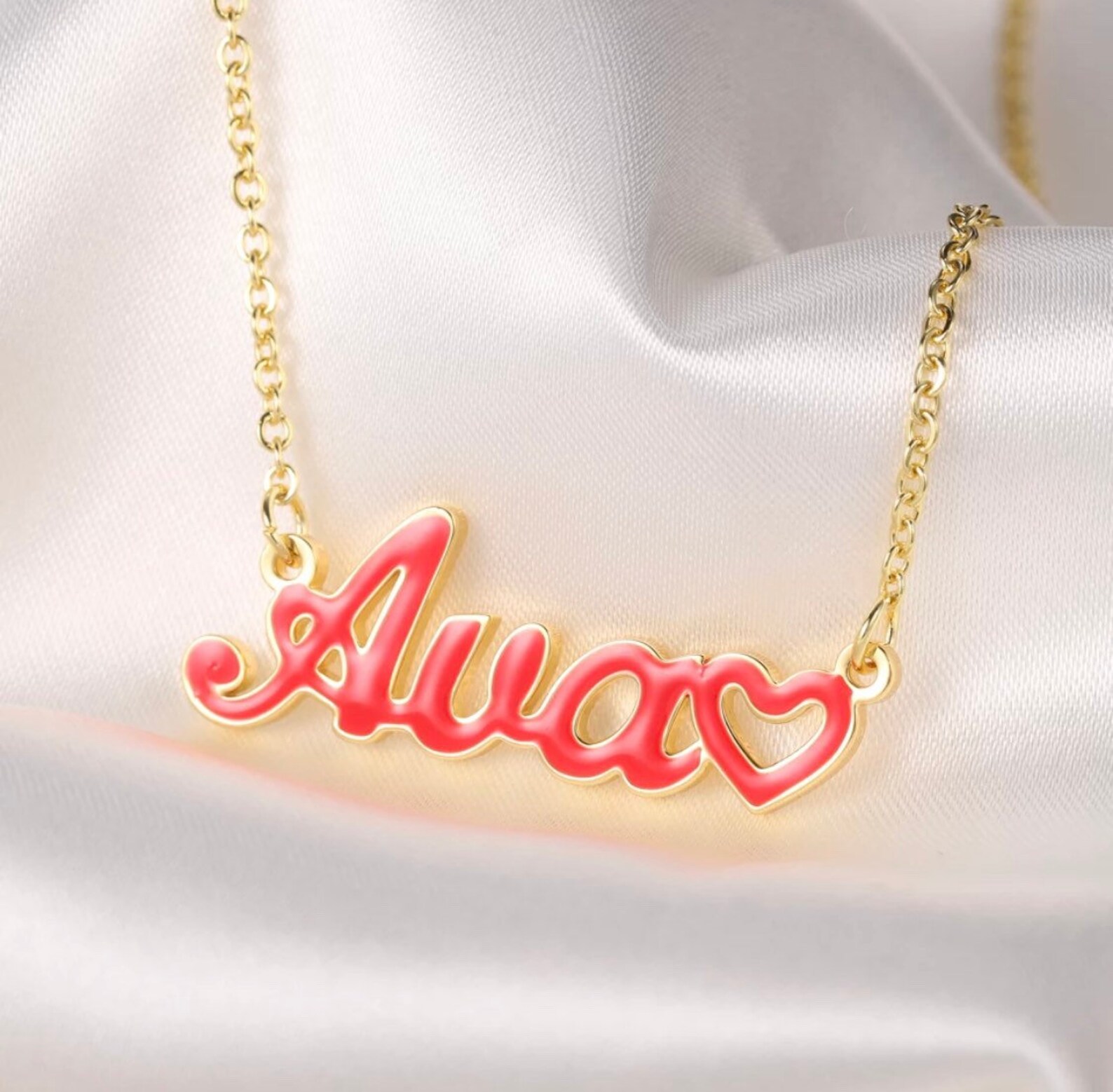Colorful Custom Name Necklace With Heart | Butterfly Symbol - Etsy