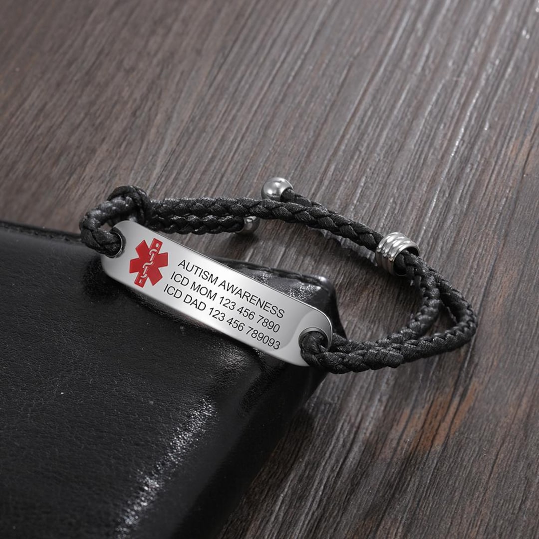 Adjustable Medical Alert Leather Bracelet | Lightweight Allergy ...