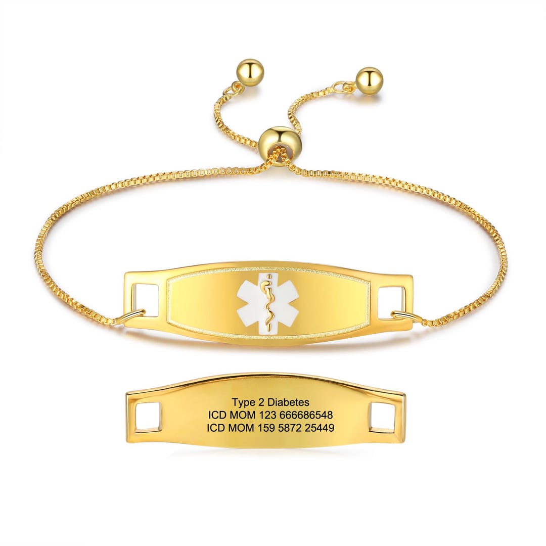 Gold Plated Medical ID Bracelet: Custom Engraved Jewelry - Etsy