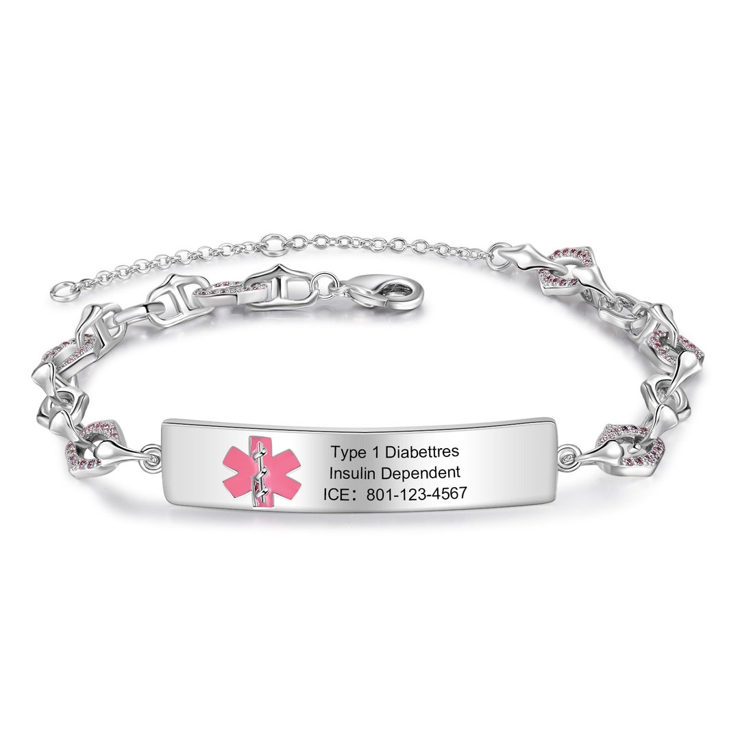 Custom Medical Alert Bracelet for Women Emergency ID Bracelet Stainless ...