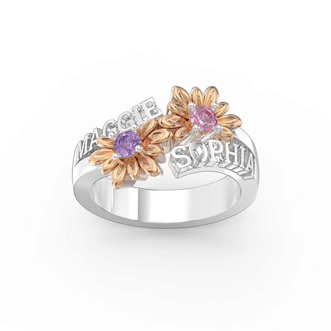 New 3D Design Birthstone Sunshine Custom Name Ring - Etsy