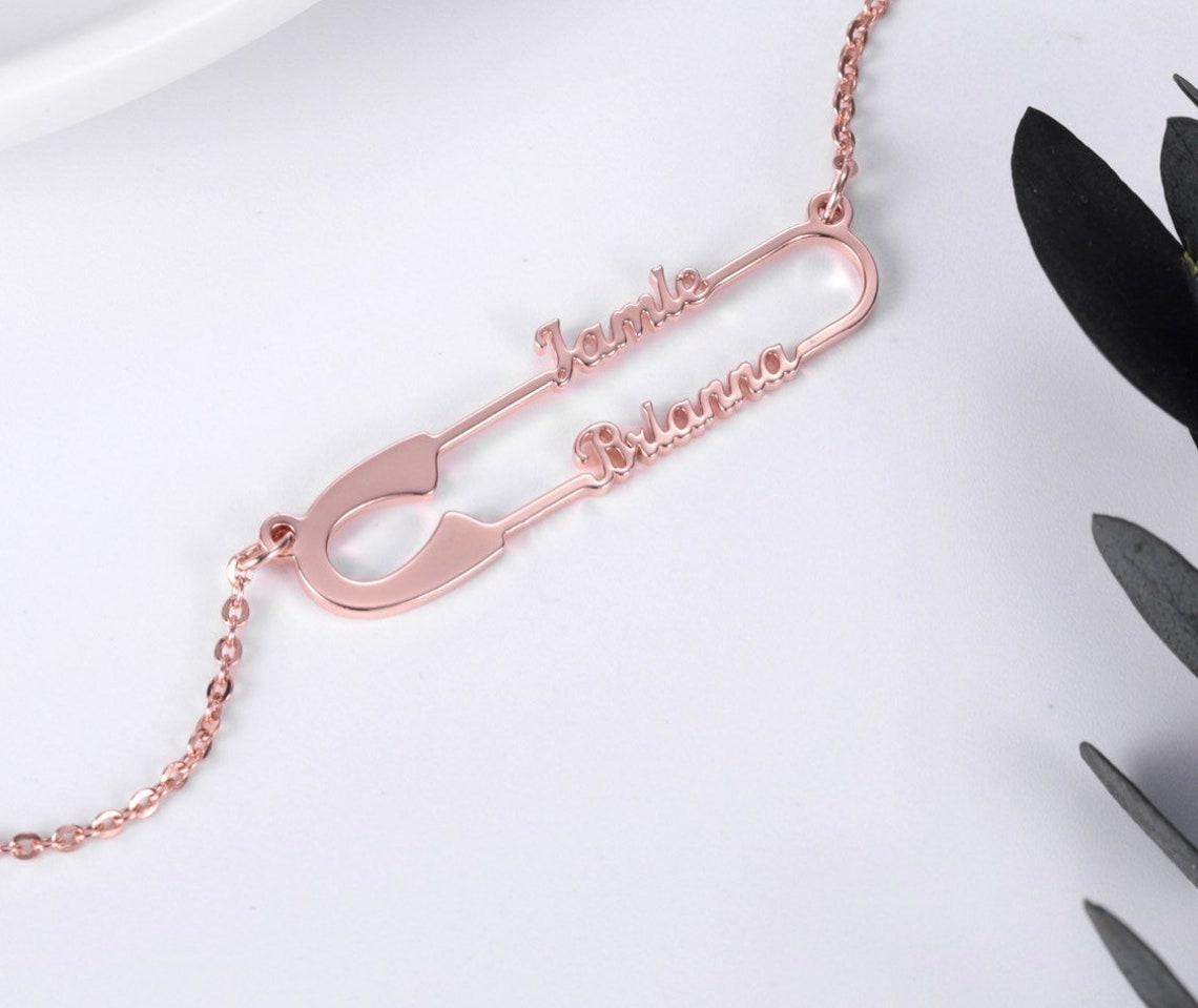 Custom Nameplate Safety Pin Charm Necklace & Pendant - Etsy
