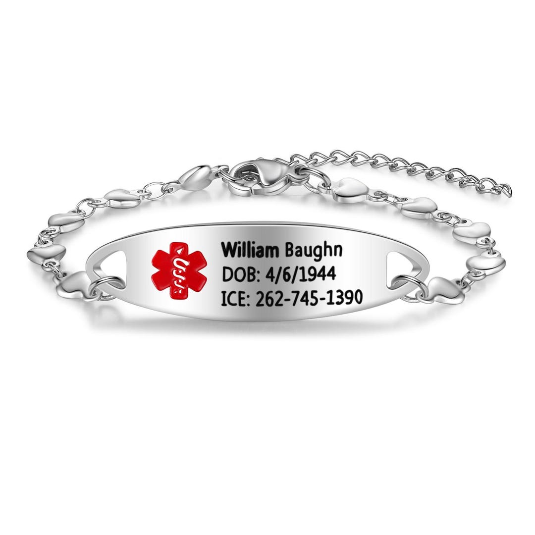 Custom Medical Alert Bracelet for Women | Emergency ID Bracelet ...