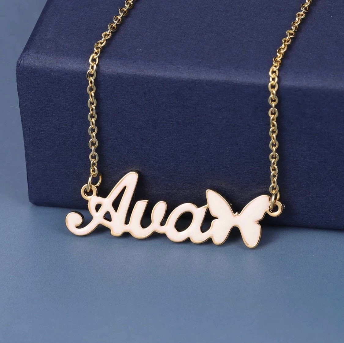 Colorful Custom Name Necklace With Heart | Butterfly Symbol - Etsy