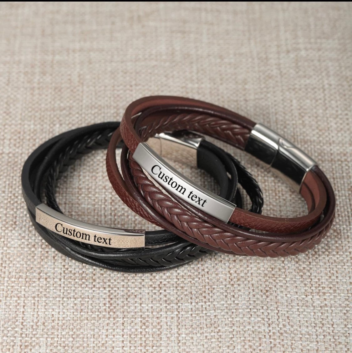 Layered Leather Mens Bracelet With Engraved Bar Gifts for - Etsy