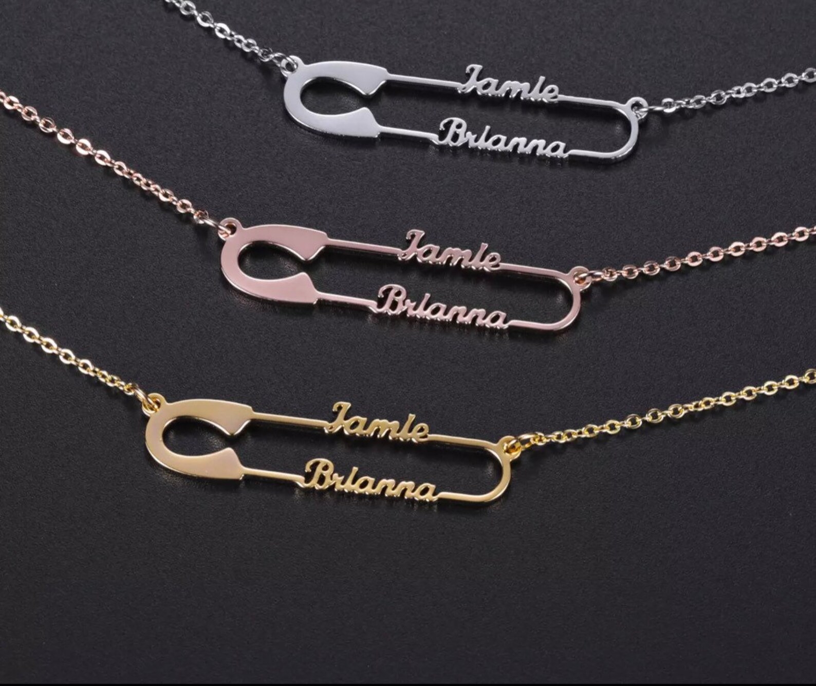 Custom Nameplate Safety Pin Charm Necklace & Pendant - Etsy