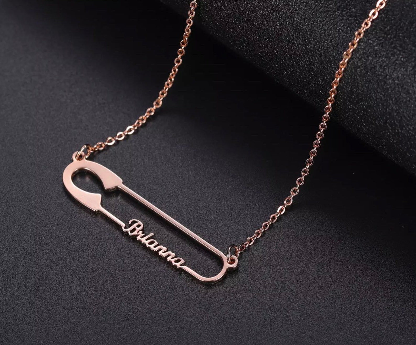 Custom Nameplate Safety Pin Charm Necklace & Pendant - Etsy