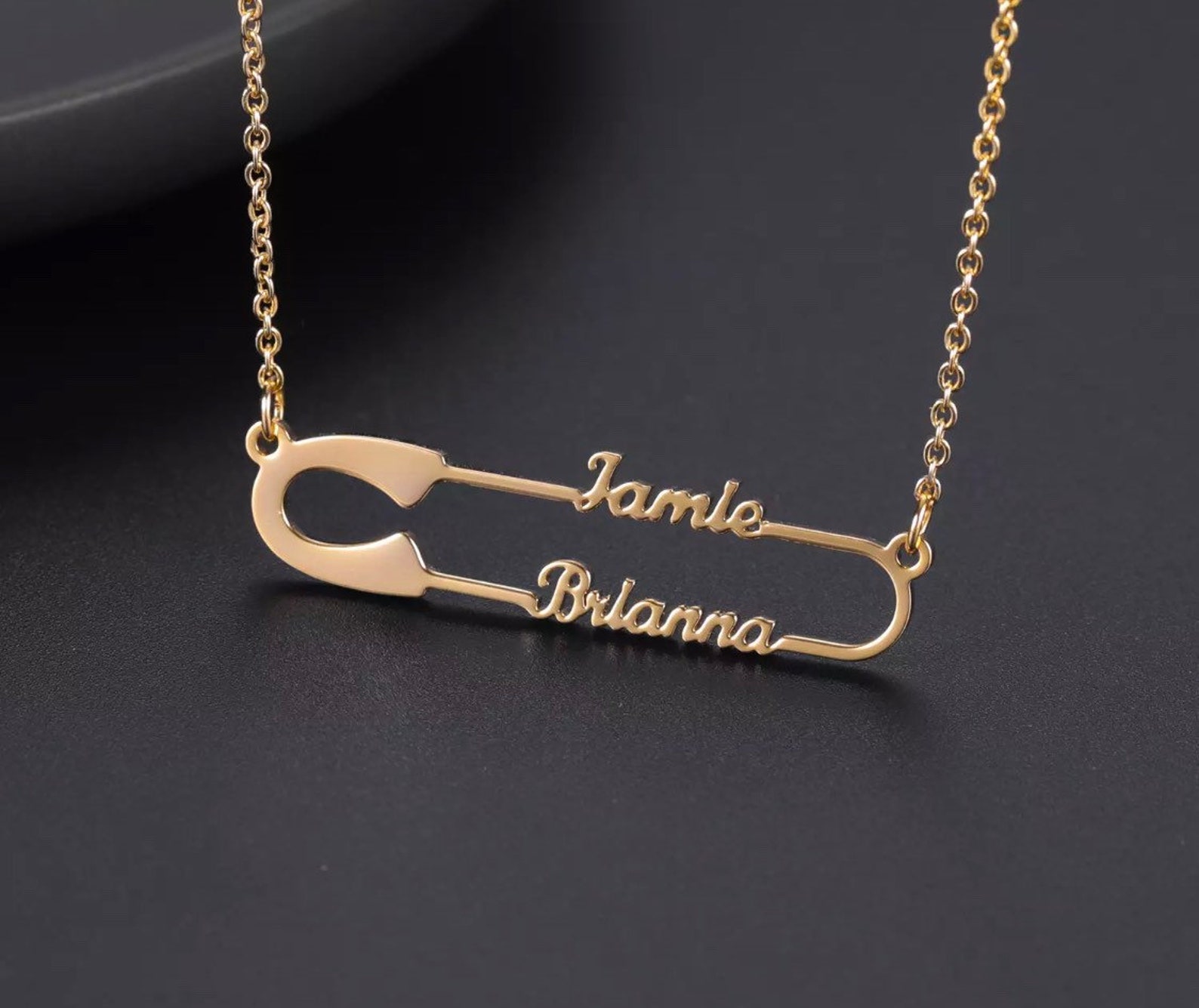 Custom Nameplate Safety Pin Charm Necklace & Pendant - Etsy