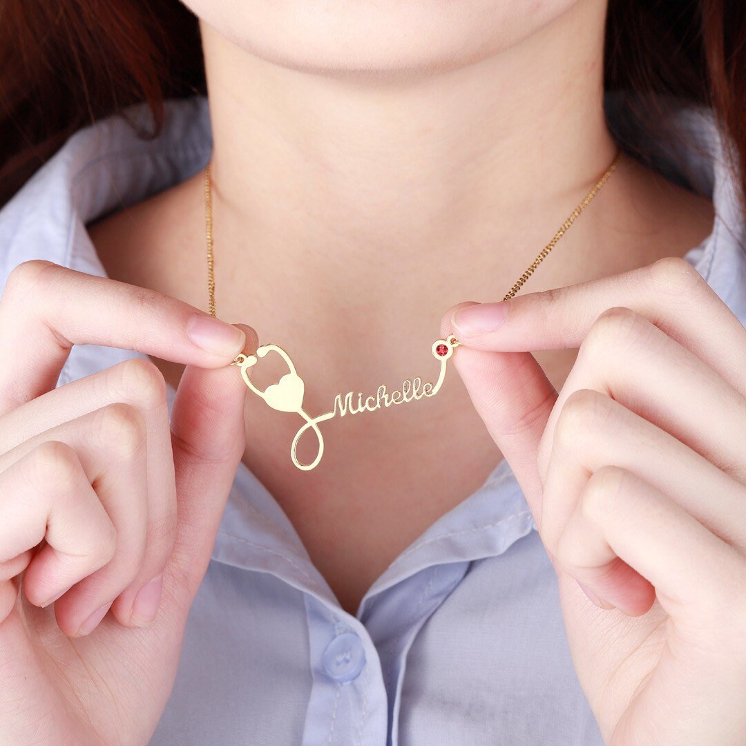 Custom Name Stethoscope Pendant With Birthstone Nurse Necklace Doctor Necklace Gift for Medical Staff Graduation Gift Etsy