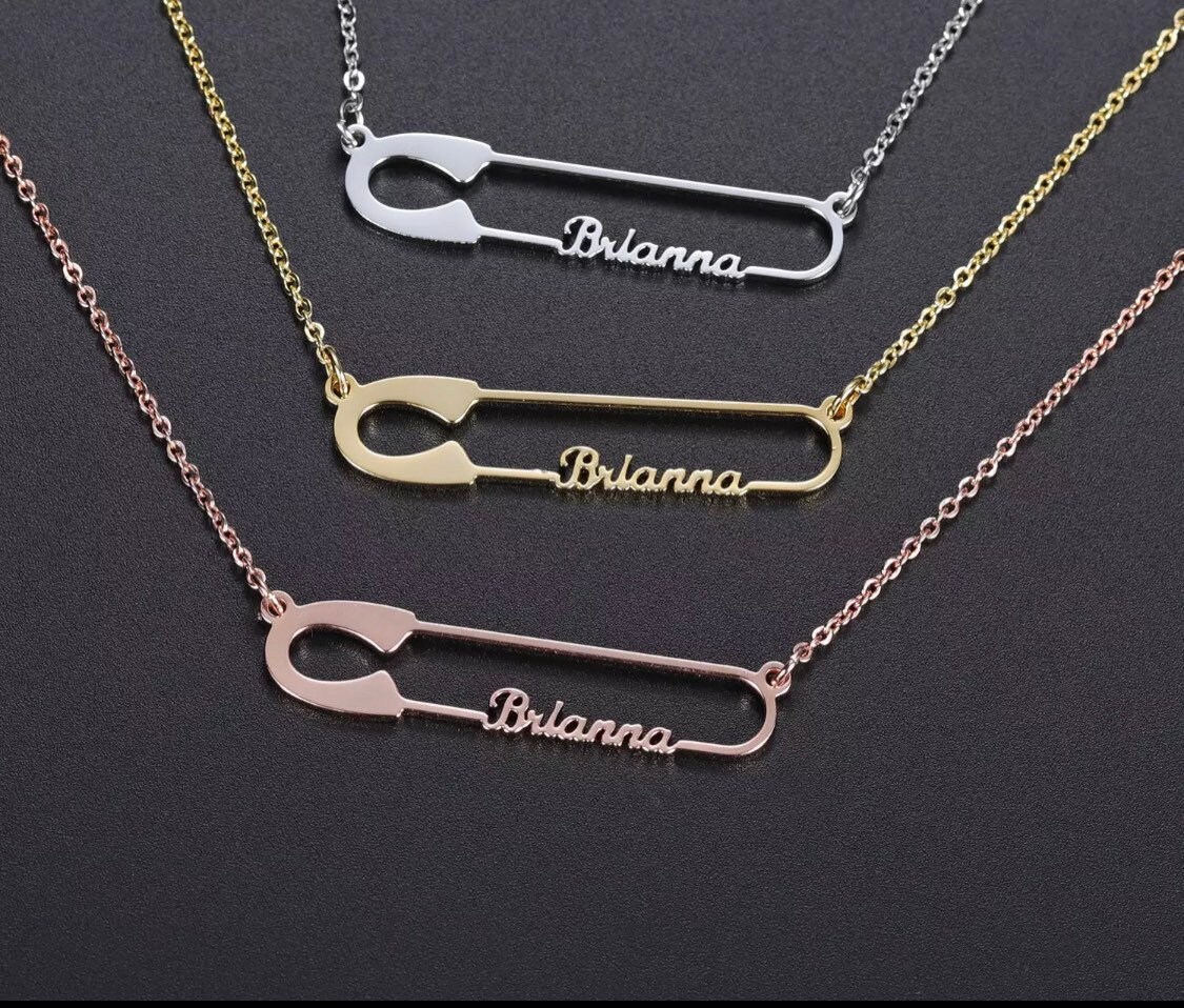 Custom Nameplate Safety Pin Charm Necklace & Pendant - Etsy