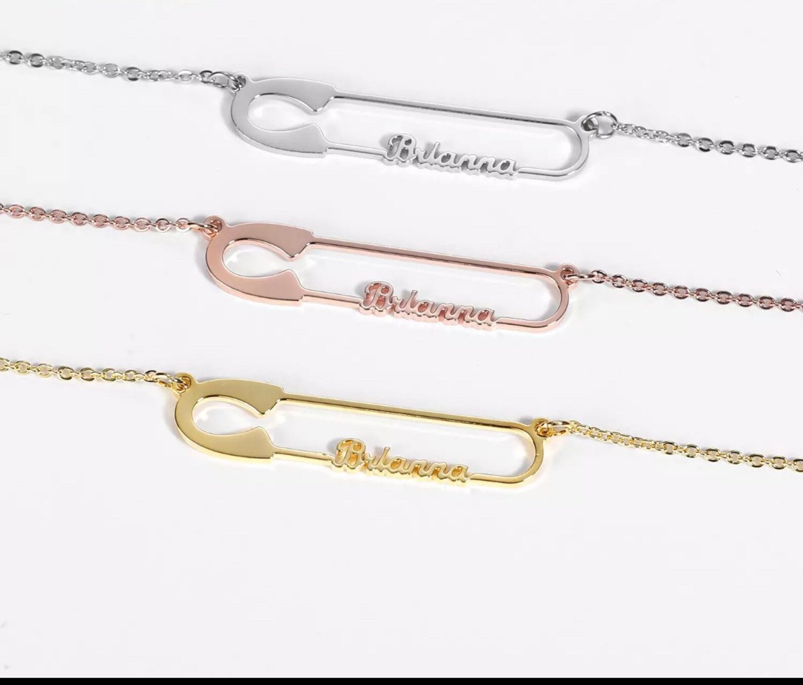 Custom Nameplate Safety Pin Charm Necklace & Pendant - Etsy