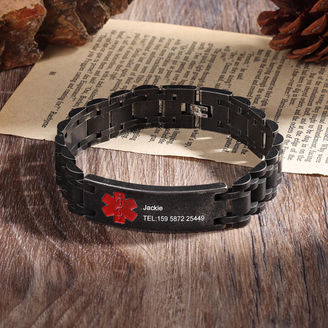 Vintage Custom Medical Bracelet for Men Engraved Medical Bracelet for ...