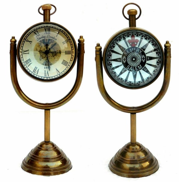 Home & Living Home Décor Vintage Brass Tabletop Compass Wooden Base ...