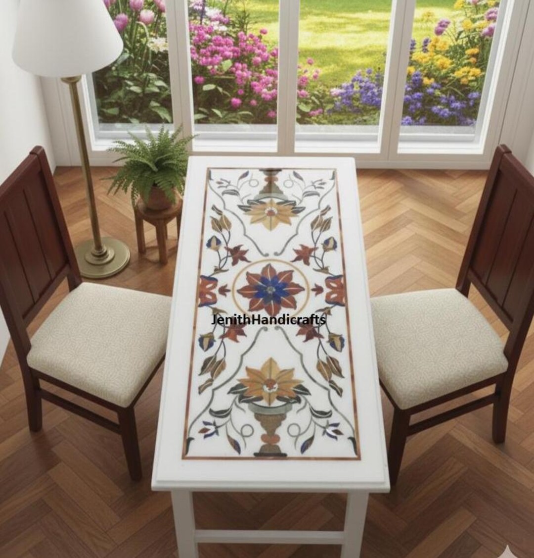 Handmade Marble Inlay Rectangular Table Top | Pietra Dura Floral ...