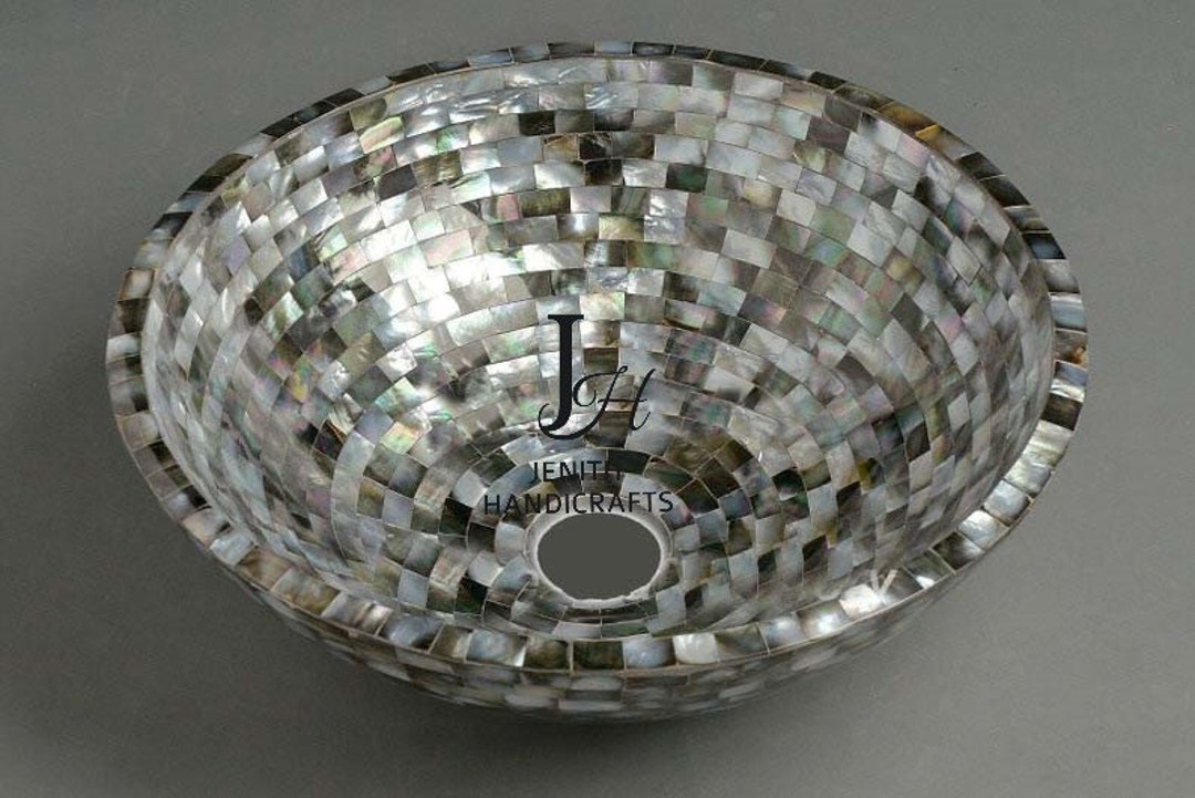 Home Decorative Marble Inlay Bath Sink , Wash Basin With Shiny Mother ...